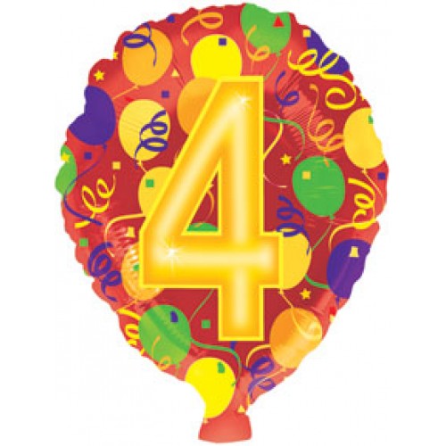 Age 4 Birthday Balloon - Age 4 Birthday Balloon - Age & Shaped Number ...