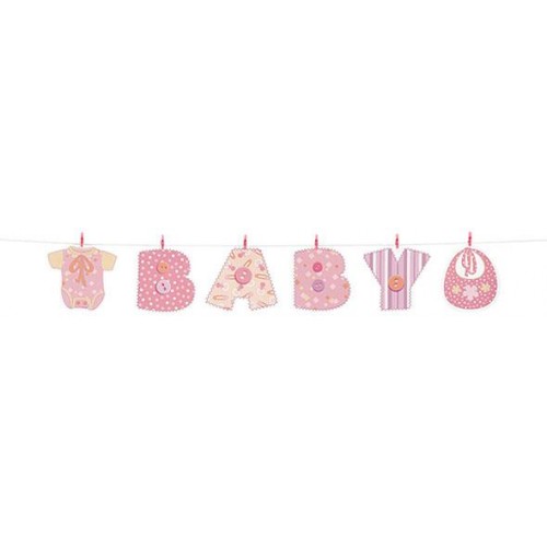 Baby Shower It's a Girl Pink Clothesline Banner - Baby Shower It's a ...